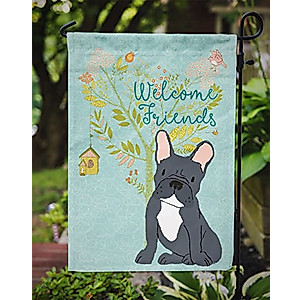 Caroline's Treasures BB7632GF Welcome Friends Black French Bulldog Flag Garden Size, Garden Size, multicolor