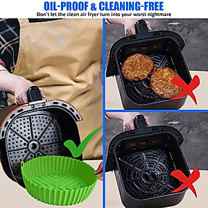 Air Fryer Liners with Oven Mitts and Pastry Brush – 7.5 x 7.5 x 2.5 Inches Reusable Air Fryer Liners Silicone Set with Basting Brush and Oven Gloves – Durable Silicone Material