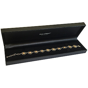 Paul Wright 925 Sterling Silver Daisy Bracelet, 10 Daisies with 18K Gold Plated Centres, 7” plus 1” Extender