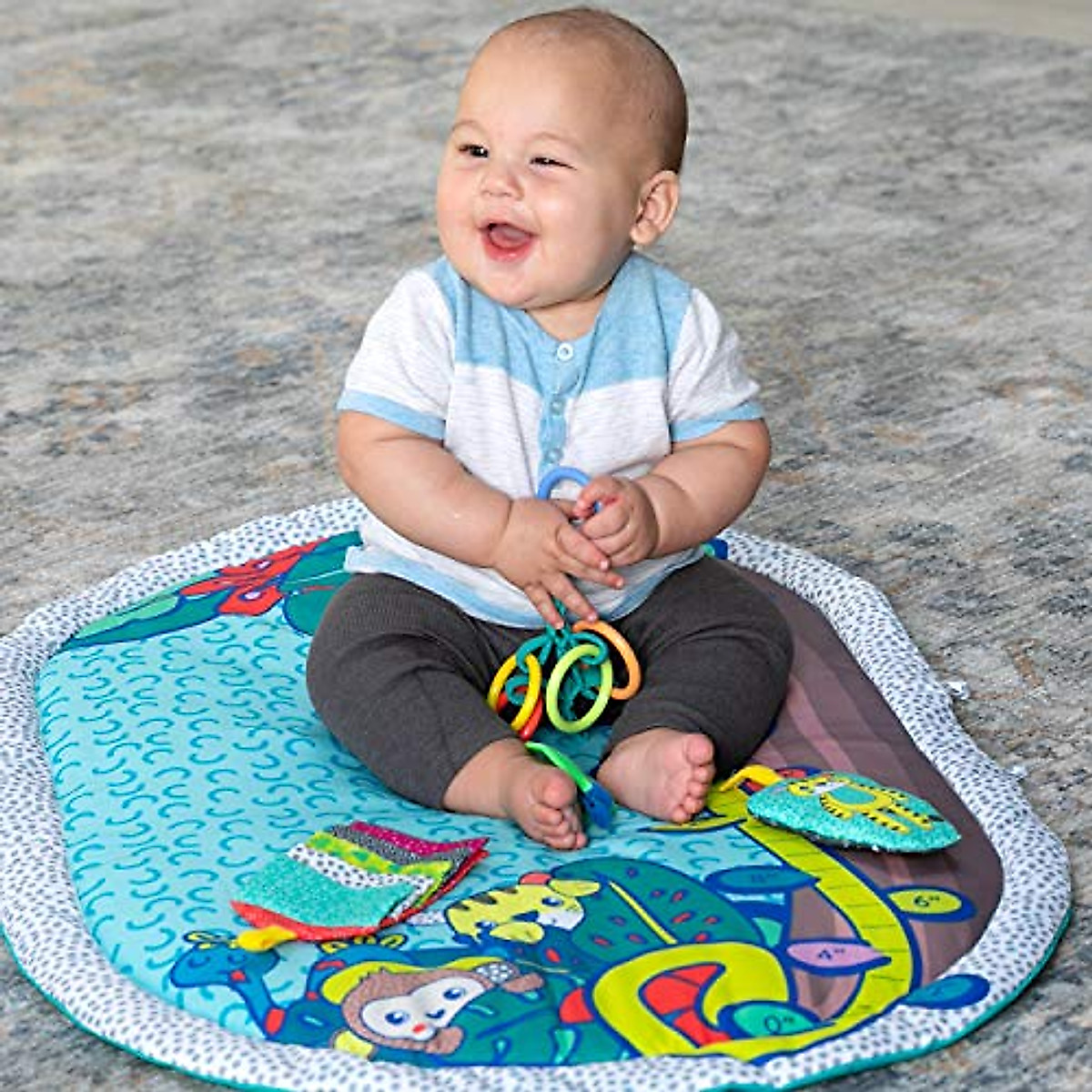 Infantino 3-in-1 Deluxe Magic Arch Sensory Development Gym - 3 Ways to Play with Dual-Sided Magical Arch for Captivating Overhead Visuals Plus Tummy-Time Bolster & Mat with Growth Chart, Teal