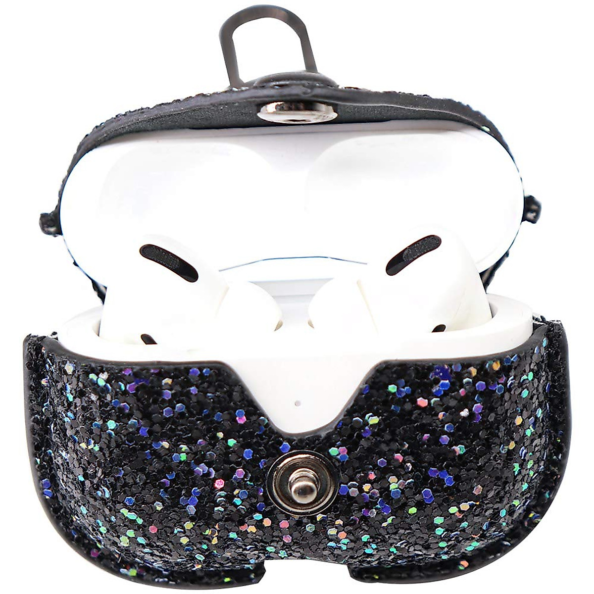 ONGHSD for Airpods Pro Carrying Case Cover Glitter with Sequins PU Leather Protective Case for Apple Airpod Pro Charging Case Girls Women Bling Skin Protector Pouch for Airpods 3rd Gen (Black)
