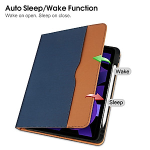 for iPad Pro 12.9 Case 2022/2021/2020/2018, for iPad 12.9 Inch Pro Case 6th/5th/4th/3rd Generation w/Pencil Holder, Folio Stand Protective Cover, Auto Sleep/Wake, Multiple Angles, Blue/Brown