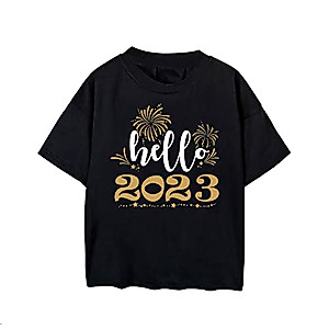 New Years Eve Party Supplies Kids NYE 2023 New Year T Shirt Top Boys Blank Tops (Black, 5-6 Years)