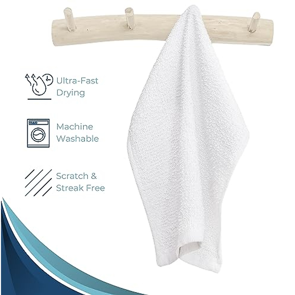 Looperry White Terry Cloth Rags (24 Pack) Commercial Grade 13x13 Lint Free Dish Cloth Multipurpose Cleaning Rags for Housekeeping, Car Wash. Absorbent & Reusable Bar Mop Towels for Kitchen Cotton