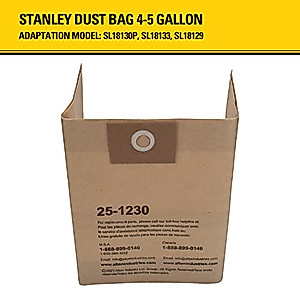 Stanley 25-1230 4-5 Gallon Disposable Filter Bag 1-1/4" for Wet/Dry Vacuum SL18130P SL18133 SL18129, 3 Pack