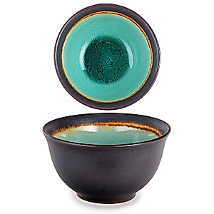 Happy Sales HSRSB-CDTURQ4, Japanese Style Ceramic Rice Bowls, Soup, Cereal, Dessert Bowls 4 pc, Caldera Turquoise