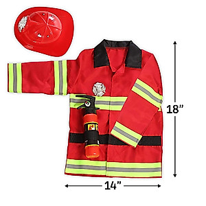 Firefighter Costume for Kids - Fireman Toddler Dress Up Set for Pretend Play or Birthday Party - Red Fire Fighter Uniform with Accessories for Boys and Girls