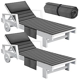 Hoolerry 2Pcs Folding Chaise Lounge Cushion Outdoor 72'' x 21'' Waterproof Lounge Chair Cushion Sofa Lawn Lounge Cushion with Headrest and Pocket Patio Recliner Cushion for Pool, No Chair (Grey)