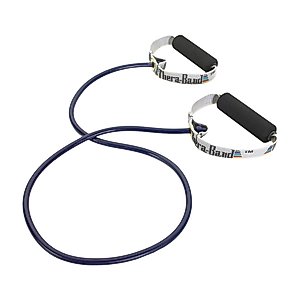 THERABAND Resistance Tubes, Professional Latex Elastic Tubing with Soft Handles, Exercise, Physical Therapy, Lower Pilates, At-Home Workouts, & Rehab, 48 Inch, Blue, Extra Heavy, Intermediate Level 2