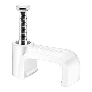 E&EY Flat Cable Clips White 100 Pcs for Cat6 Cat7 Ethernet Cable Clips to Wall with Steel Nail 12mm 0.47 inch Cord Holder