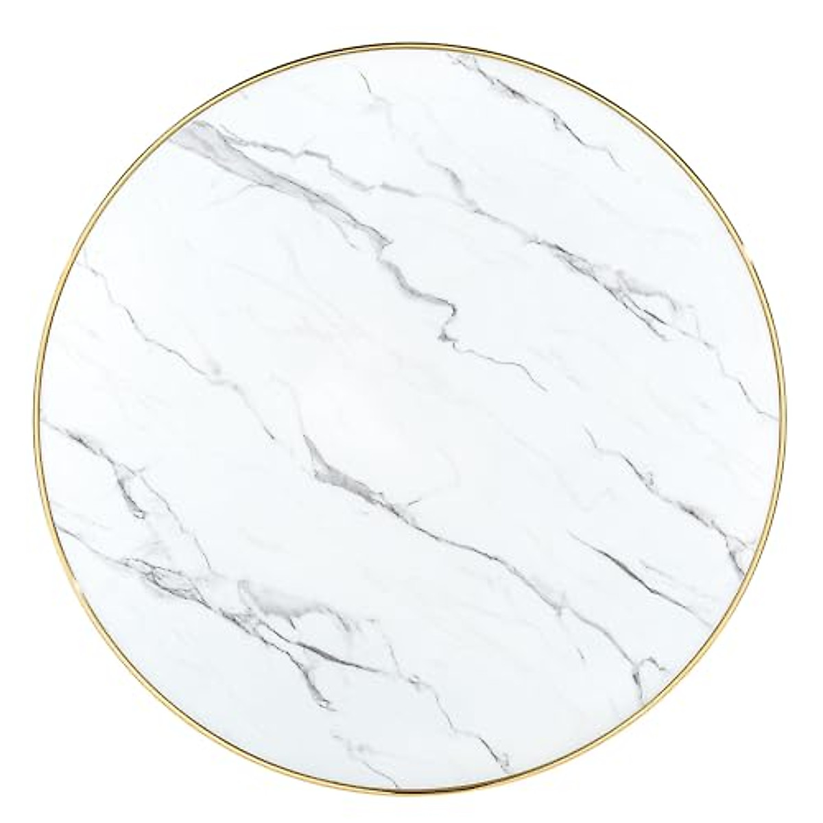 AUZ Round Dining Table, 45 inch White and Gold Table with Gorgeous Polished Stainless Steel Circle Trim and Cross Legs