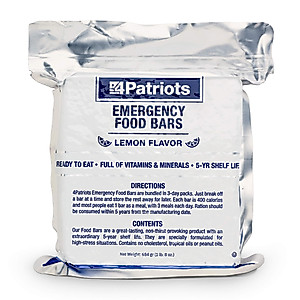 4Patriots Emergency Food Bars: Non-Perishable S.O.S Rations Designed to Last 5 Years - 3,600 Total Calories - 1 Pack of 9 Lemon-Flavored Survival Bars for Emergencies, Camping, or Hiking
