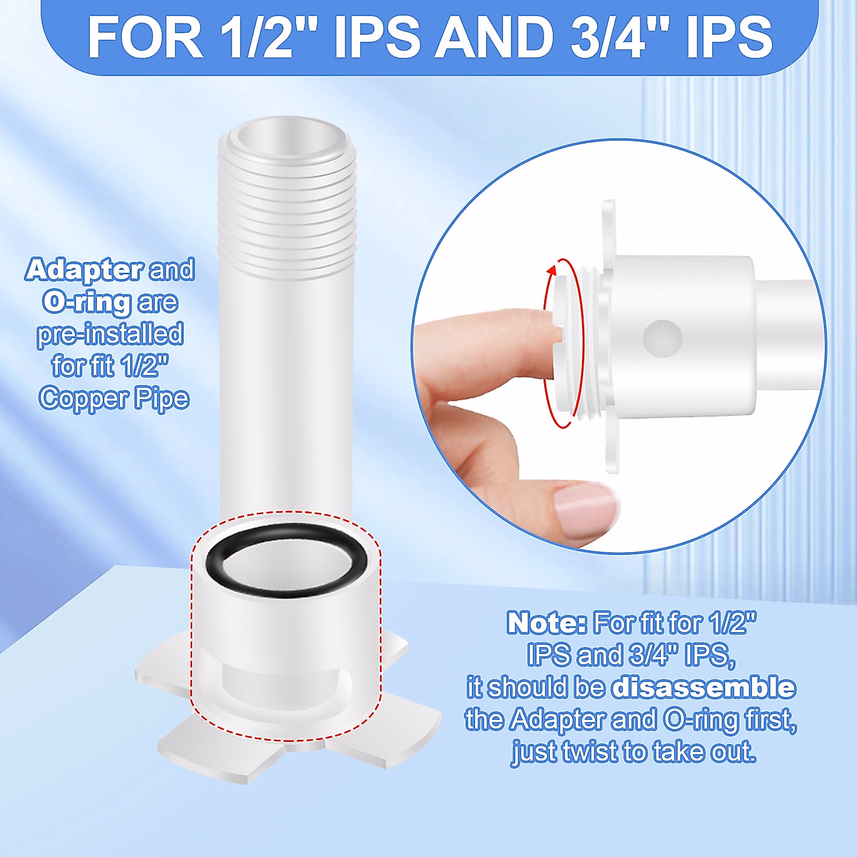 Dreyoo Four in One Tub Adapter, Bathtub Faucet Adapter Slip Fit for Copper, Universal Fits 1/2'' Copper Pipe, 1/2'' IPS and 3/4'' IPS, Tub Spout Diverter Repair Kit with Assembly Tool