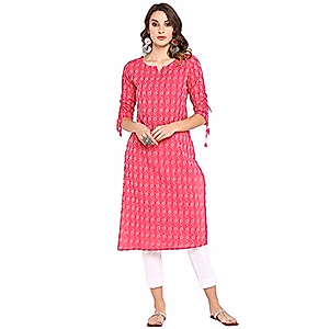 Janasya Indian Women's Pink Pure Cotton Kurta(JNE3405-KR-S)