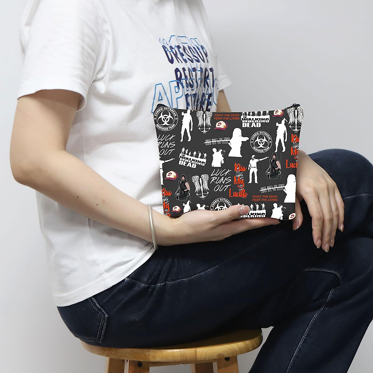 MNIGIU WD Cosmetic Bag TWD Merch TWD Fans Gift Zombie Themed Gift (Run-out Black Bag)