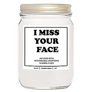 YouNique Designs Scented Candles - Soy Candles Thinking of You Gifts for Women & Men, I Miss Your Face Candle, Long Distance Relationship Gifts 8 Ounce Lavender Candles for Women (Lavender & Vanilla)