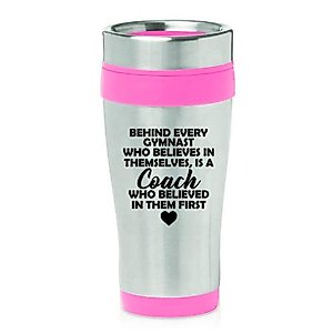 16 oz Insulated Stainless Steel Travel Mug Gymnastics Coach (Pink)