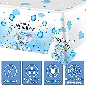 6 Pack Elephant Baby Shower Tablecloth Decorations, Elephant Baby Shower Decorations, Plastic Tablecloth Table Cover Backdrop for Baby Boy Girl Gender Baby Shower Party Supplies, 54 x 108 Inch, Blue