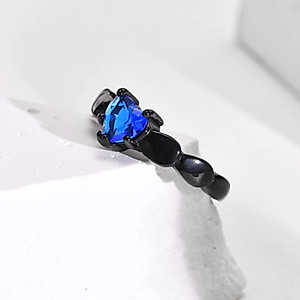 AKEL DOAP Personalized Black and Blue Wedding Rings Set for Him and Her Matching Promise Rings for Couples Engraved Name Rings for Couples Womens Blue Sapphire & Cubic Zirconia Ring (Blue-Women)