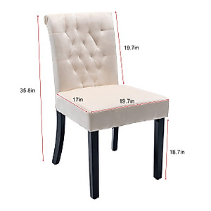 HESIEU Velvet Dining Chair Set, Classic Design, high backrest with Solid Wood Frame, Beige, Set of 2