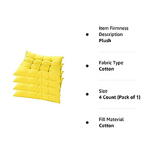 YYRZ Set of 4 Indoor/Outdoor Chair Cushion, Cotton Chair Pads Square, Cushions for Wicker Chair Seat, for Rocking, Dining, Patio, Camping, Kitchen Chairs (40X40cm),Yellow