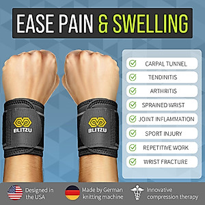 BLITZU 2 Pack Wrist Compression Strap and Wrist Brace. Sport Wrist Wraps Support for Women Men. Great For Work Out, Weightlifting, Tendonitis, Carpal Tunnel Arthritis, Pain Relief, Adjustable.