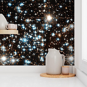 Peel & Stick Wallpaper Swatch - Stars Sparkle Star Field Dark Galaxy Universe Outer Space Photo Blue Nebula Black Custom Removable Wallpaper by Spoonflower