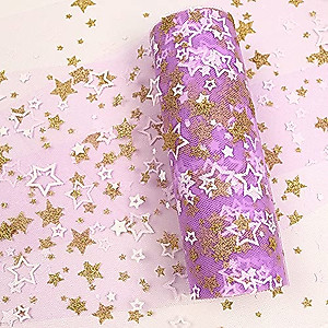 Yuanchuan Golden Star Glitter Tulle Rolls 6 inch x 10 Yards (30 feet) Tulle Rolls Spool Fabric Tutu for DIY Skirts Wedding Gift Wrap Sewing Crafting Bow Bridal Decorations Birthday Party (Purple)