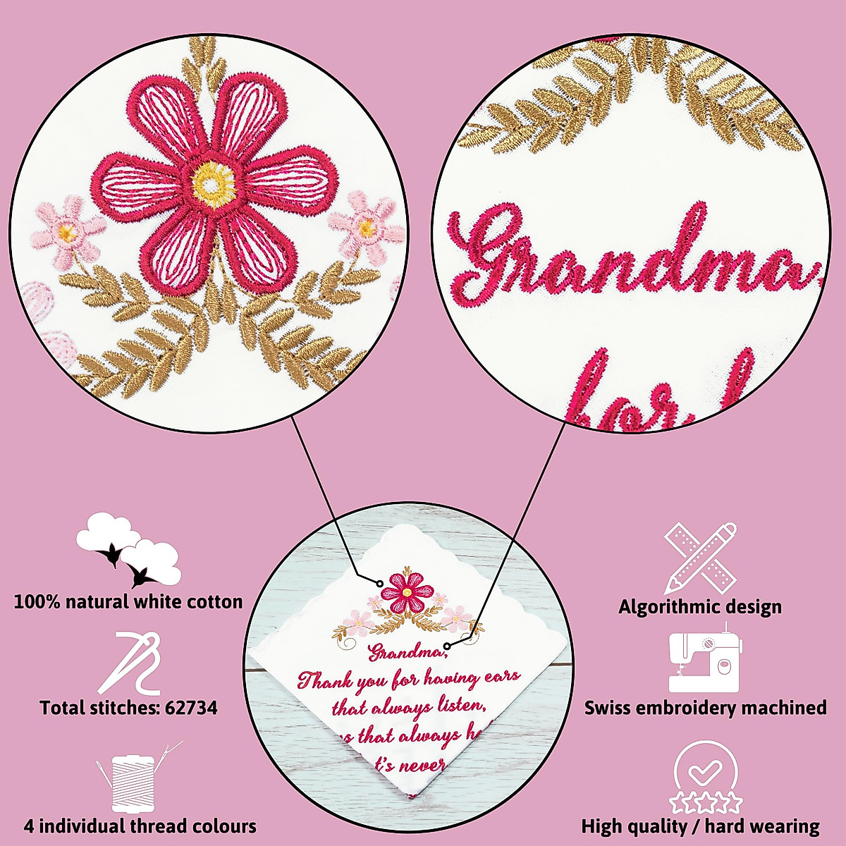 W&F GIFT Grandmother Of The Bride Wedding Handkerchief for Grandma from Granddaughter.