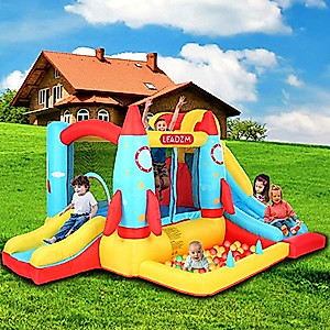 for Kids Rocket Inflatable Castle Activity Air Bounce Room, Parachute Castle with Slide 420D Oxford Cloth 840D Oxford Cloth Jump Surface, Outdoor Family Playground