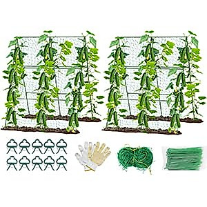 2 PCS Cucumber Trellis for Climbing Plants Outdoor, Garden Trellis for Raised Bed Garden,Vegetable Grow Supports with Climbing Net for Tomato Bean Squash, Grape Zucchini (2PCS)