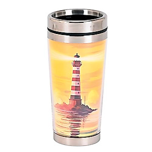 Dicksons Lighthouse - John 12:46, Yellow 16 Ounce Stainless Steel Insulated Travel Tumbler