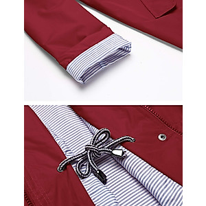 LOMON Raincoat Women Waterproof Long Hooded Trench Coats Lined Windbreaker Travel Jacket Wine Red XL