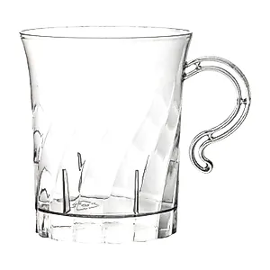 Party Essentials Elegance Plastic Coffee Cup/Tea Mug/Punch Cup w/Handle, 40 Count, 8-Ounce, Clear
