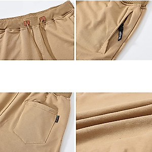 QPNGRP Mens Shorts Casual Drawstring Zipper Pockets Elastic Waist Khaki 42