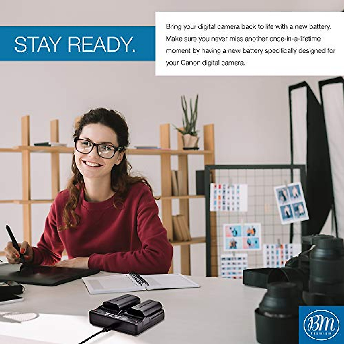 BM Premium 2 Pack of LP-E6NH High Capacity Batteries and Dual Bay Battery Charger for Canon EOS R EOS R5 EOS R6 EOS R6 II EOS R7 EOS 90D EOS 60D EOS 70D EOS 80D EOS 6D II EOS 7D EOS 7D Mark II Cameras