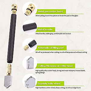Keadic Professional Glass Cutter Tool Set with Glass Breaking Pliers, Glass Running Pliers, 2mm-20mm Oil Feed Carbide Tip with 2 Replaceable Blades for Mirrors/Windows/Mosaic/Stained Glass