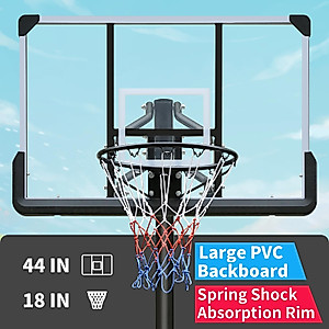 ICSPOID Basketball Hoop Portable 44 Inch Impact Backboard 6 to 10ft Telescoping Adjustment Basketball Goal System for Youth/Adults Indoor Outdoor