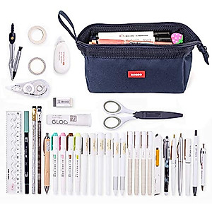 iSuperb Large Capacity Pencil Case Portable Zipper Pencil Pouch Bag Organizers Storage Pen Bag Cosmetic Makeup Pouch for Women (Navy Blue)