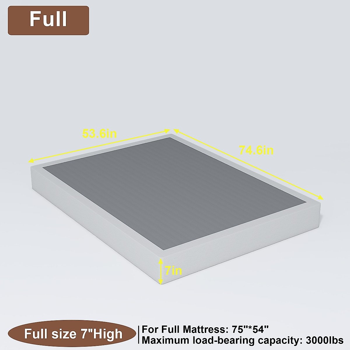 FMDMR Full Size Box Spring with Fabric Cover Set,7 Inch High Profile Full Box Spring with 3000lbs Max Weight Capacity, Durable Mattress Foundation Easy Assembly, Non-Slip, Noise Free