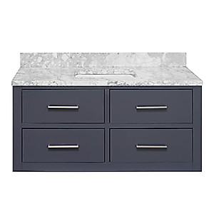 Kitchen Bath Collection Helsinki 48-inch Floating Bathroom Vanity (Carrara/Marine Gray): Includes Marine Gray Cabinet with Carrara Countertop and White Ceramic Sink