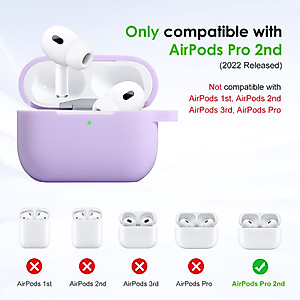 Case Cover for Airpods Pro 2nd Generation Charging Case 2022, Soft Silicone Protective Case with Keychain and Cute Puff Pom Pom Ball Kit Front LED Visible (Lavender Purple)