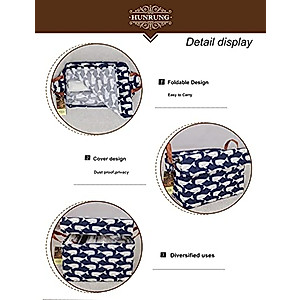 HUNRUNG Storage Boxes with Lids Rectangle/Square Storage Bins，Storage Basket Cute Canvas Organizer Bin for Pet/Children Toys, Books, Clothes Perfect for Rooms（Rec-Blue Whale-with lid）