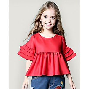 NZRVAWS Baby Girl Clothes 18 Months Toddler Clothing Infant Jeans for Kids 24 Months Ruffle Outfits Fall Winter Shirt Tops + Floral Denim Jeans Pants