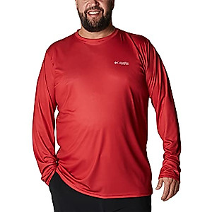 Columbia Men's Standard Terminal Tackle PFG Fish Flag LS, Red Spark/White, X-Large