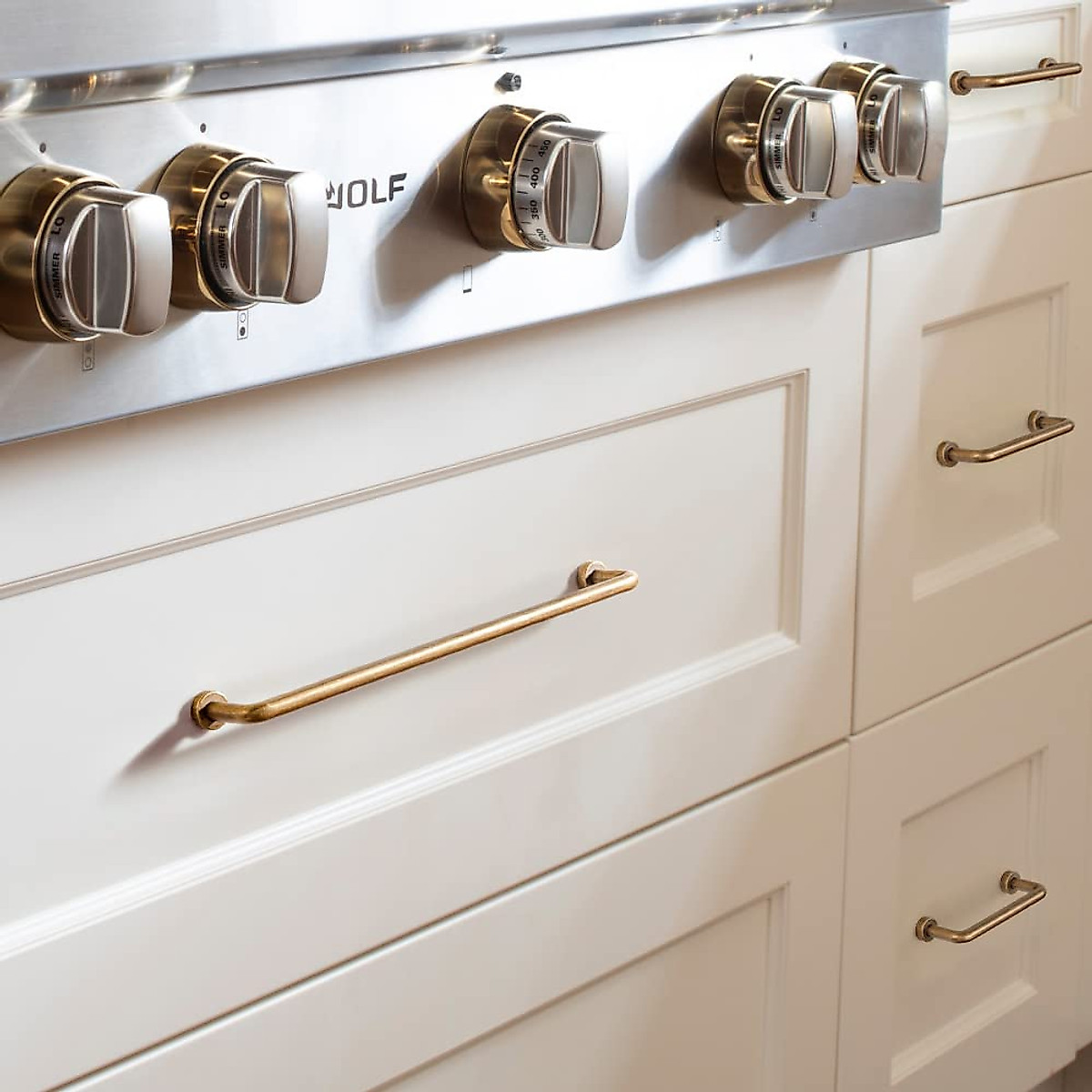 Yanxia Set of 24, 3 Inches Center to Center SleekTouch Antique Brass Cabinet Pulls - Contemporary Handles for Kitchen and Bathroom Cabinets Zinc Alloy Made Hardware