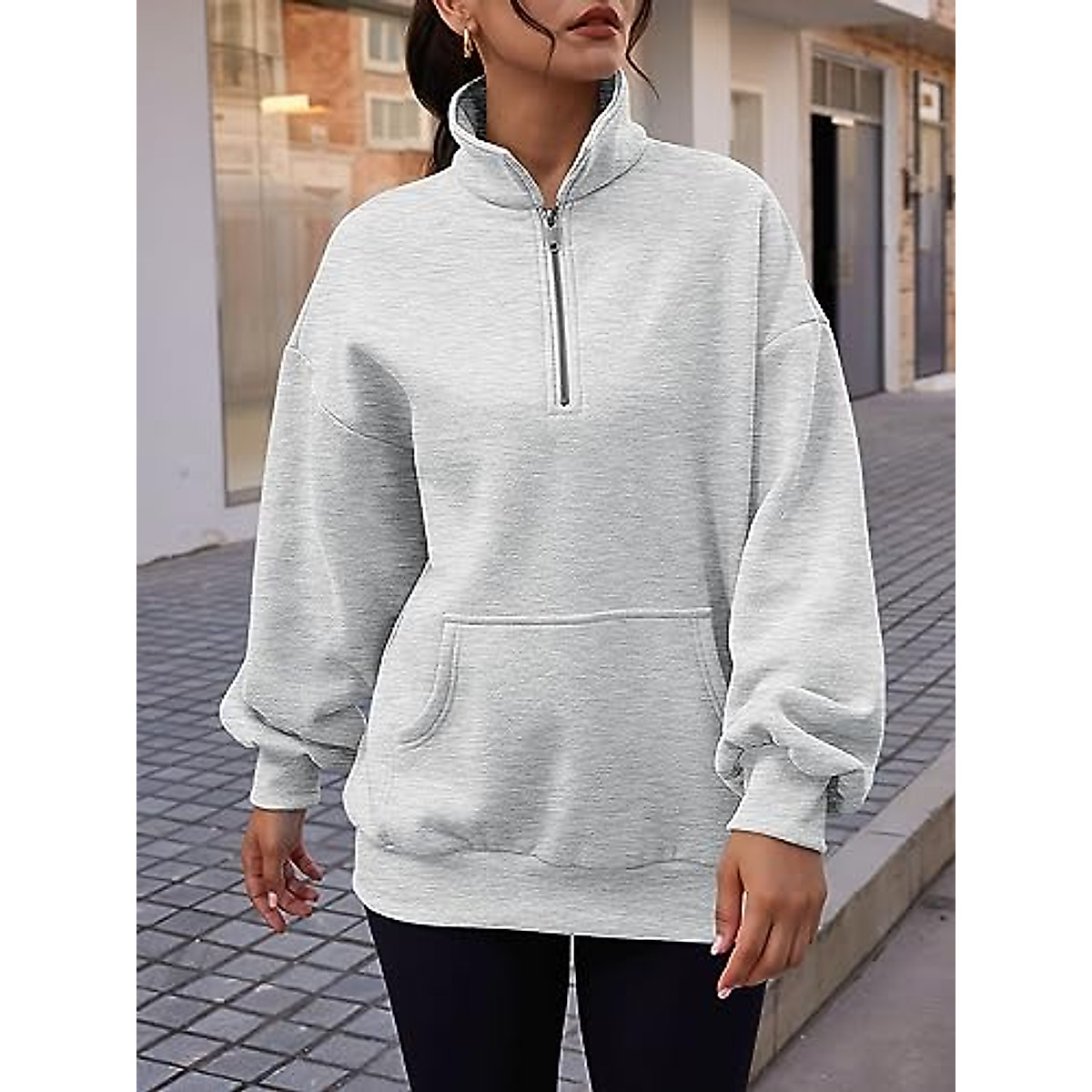Trendy Queen Womens Half Zip Pullover Oversized Sweatshirts Hoodies with Pockets Quarter Zip Long Sleeve Fleece Jackets Crewneck Fall Outfits Cute Preppy Y2k Winter Clothes Teen Girls Fashion 2023
