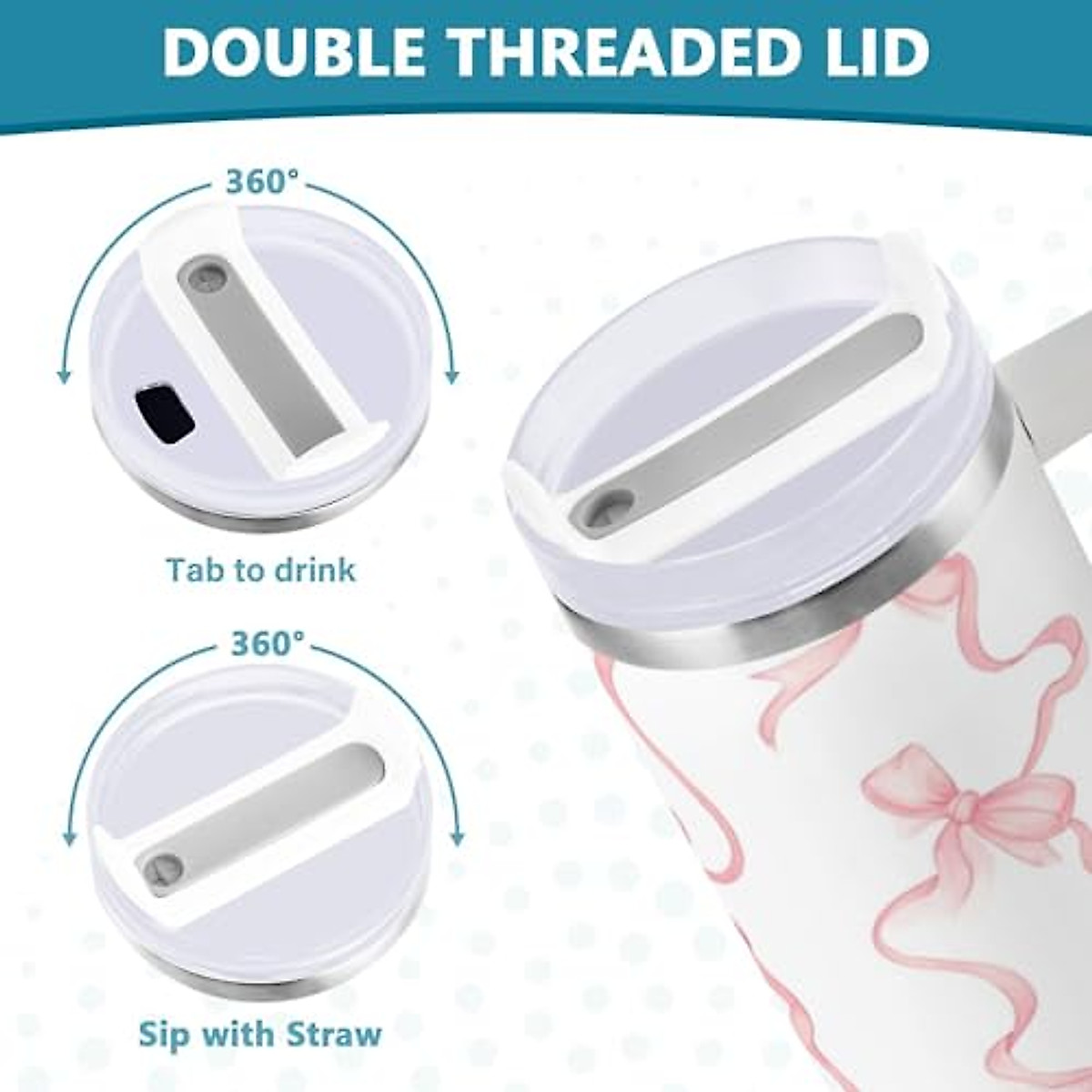 Jihqo Watercolor Bows 40 oz Stainless Steel Vacuum Insulated Tumbler with Handle and Straw Lid, Leakproof Water Bottle Double Wall Travel Mug Coffee Cup, Cupholder Friendly