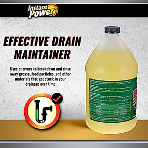 Instant Power Commercial Drain Maintainer - Liquid Enzyme Clog Remover, Cleans and Deodorizes, Reduces Drain Blockages, 1 Gal