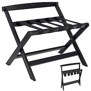 ALAPUR Luggage Rack for Guest Room, Folding Luggage Holder with Storage Shelf , Suitcase Stand for Bedroom,Guest Room,Hotel，Black